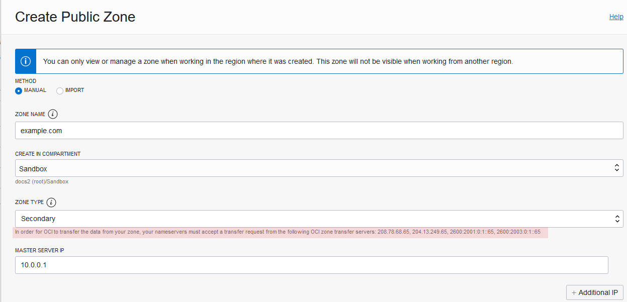 Creating a Secondary Zone