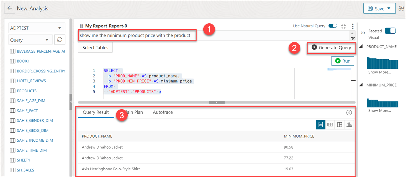 Run Natural Language Query in the Data Analysis Tool